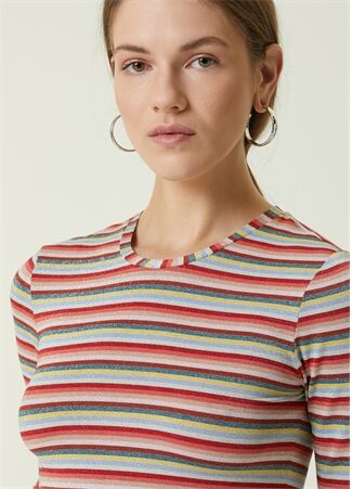 Beymen Club Kadın Simli Çizgili Yarım Kol T-shirt XS